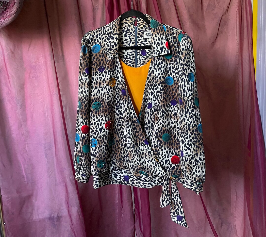 80s Leopard Print Blouse Plus Size / Vintage Maximalist Long Sleeve ...