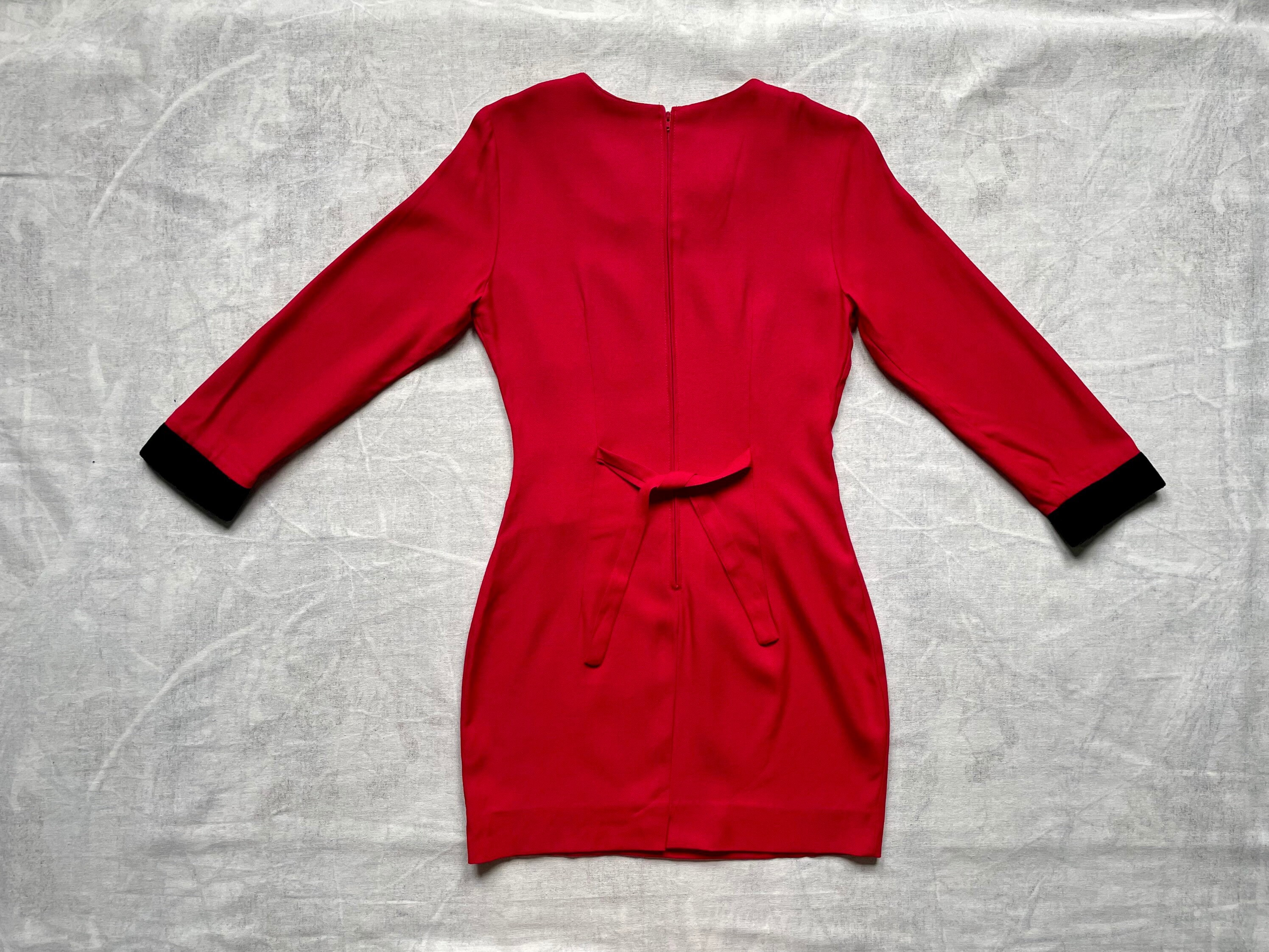 90s Red Mini Dress With Velvet Trim / 1990s Vintage Minidress - Etsy