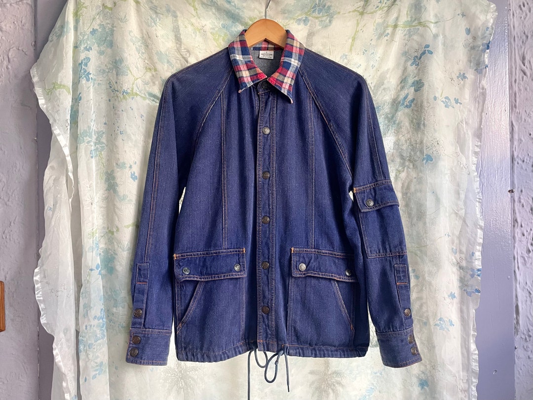 80s Denim Chore Jacket W Cargo Pockets / Vintage Western Blue Jean ...