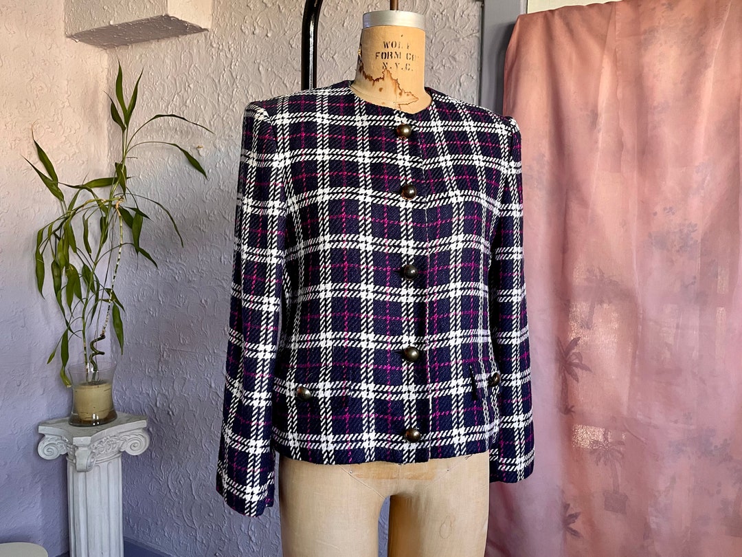 90s Boucle Plaid Jacket Clueless / Vintage Tailored Old Money Jacket ...