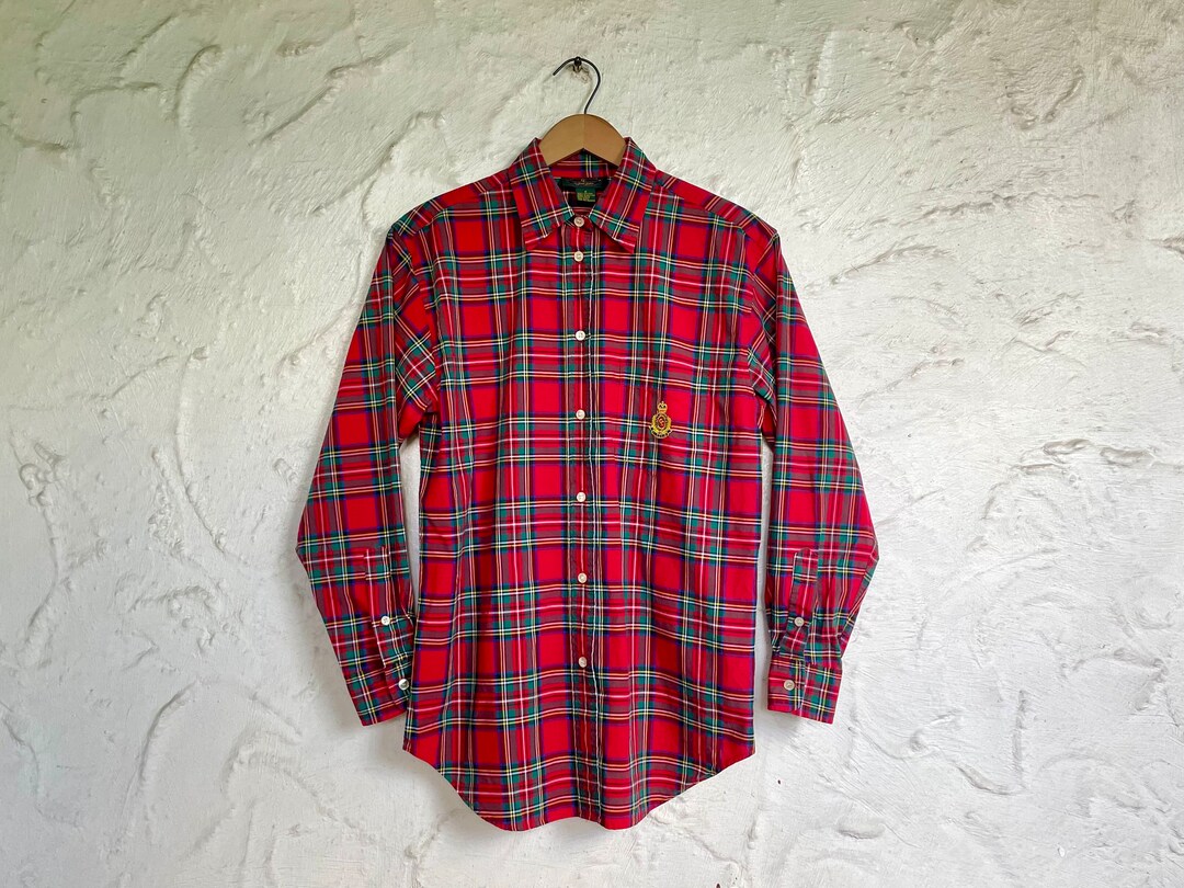 Vintage Preppy Red Plaid Button up / 80s Long Sleeve Shirt / Boxy ...