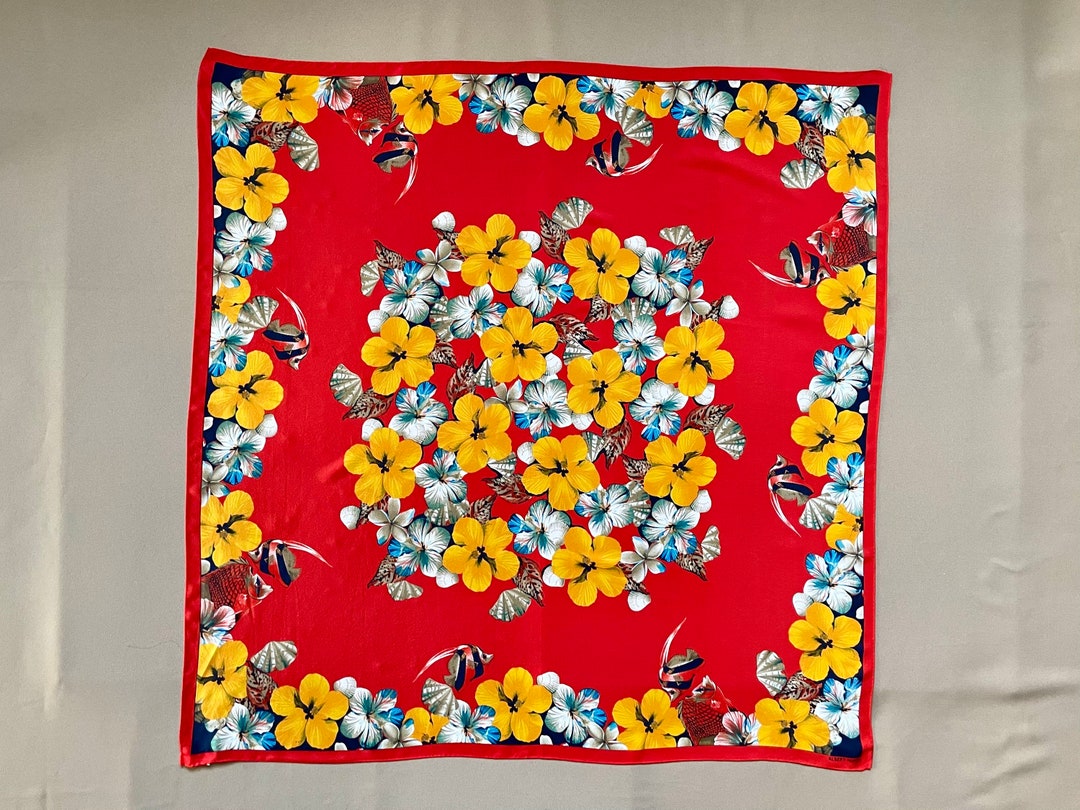 80s Colorful Tropical Fish Silk Scarf / Vintage Summer Head Scarf ...