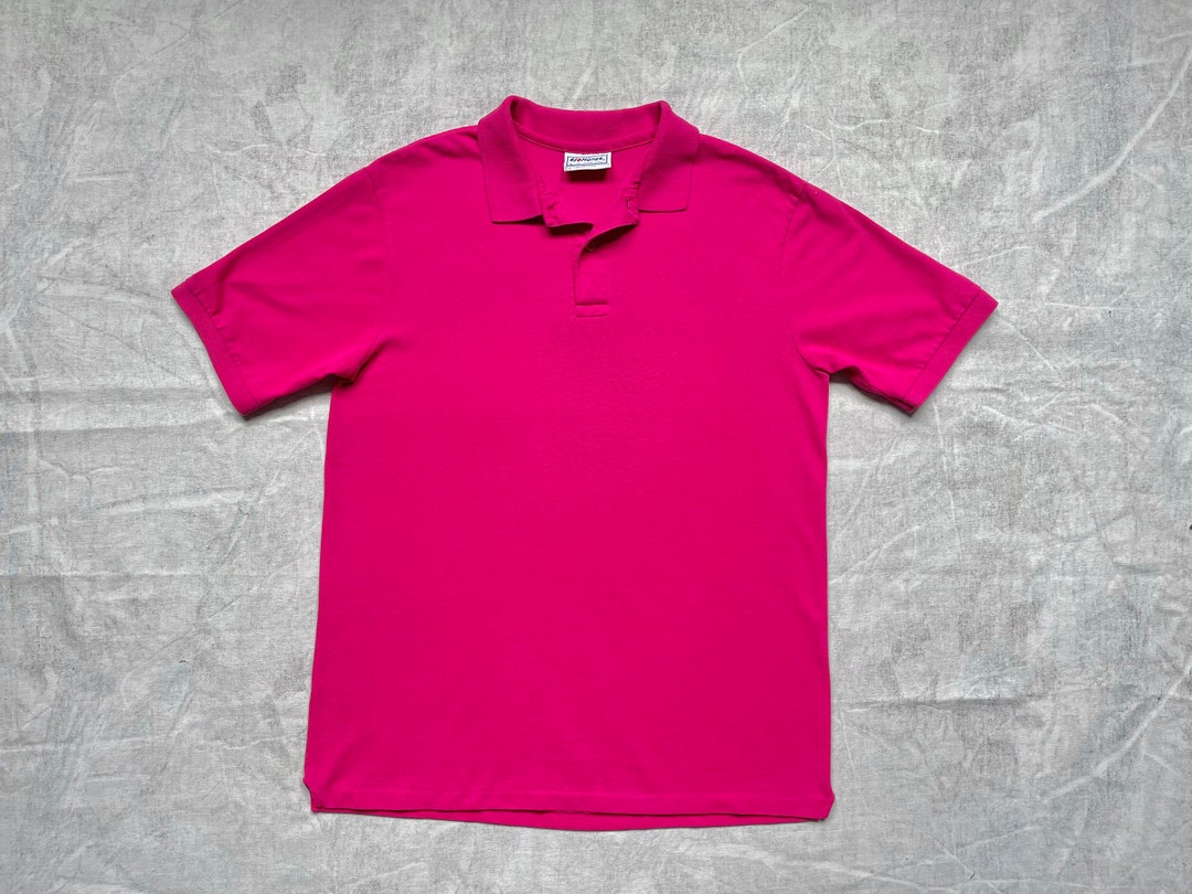 Vintage Hot Pink Polo Shirt Large / 80s Hanes Cotton Polo / Mens ...