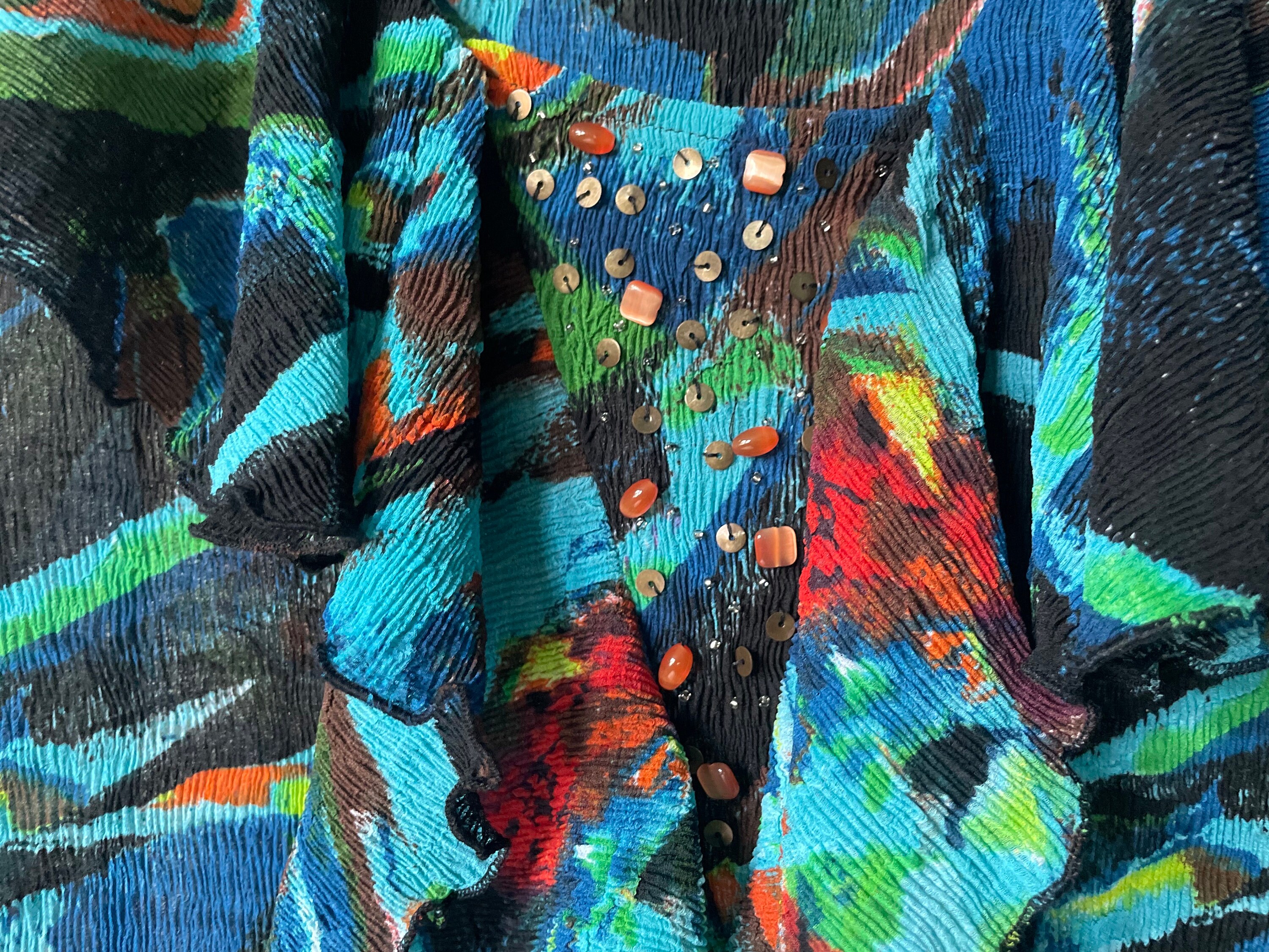 Y2K Artsy Bell Sleeve Crinkle Texture Top / 00s Colorful Abstract Art ...