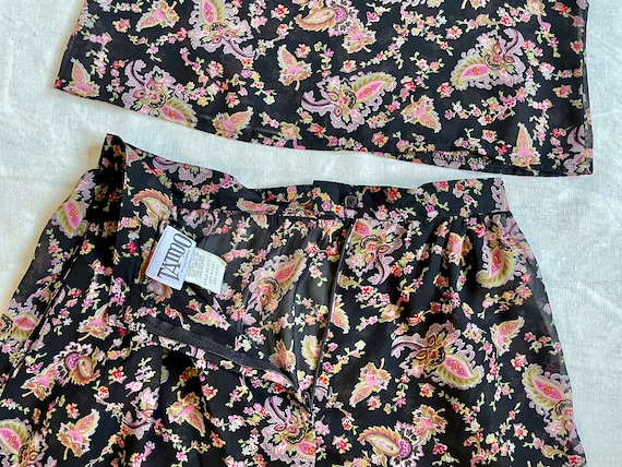 70s Sheer Floral Matching Set / Paisley Two Piece Ski… - Gem