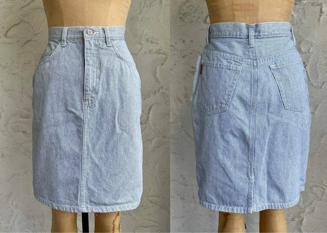 80s High Waist Denim Skirt / Railroad Engineer Stripe Denim / 1980s ...