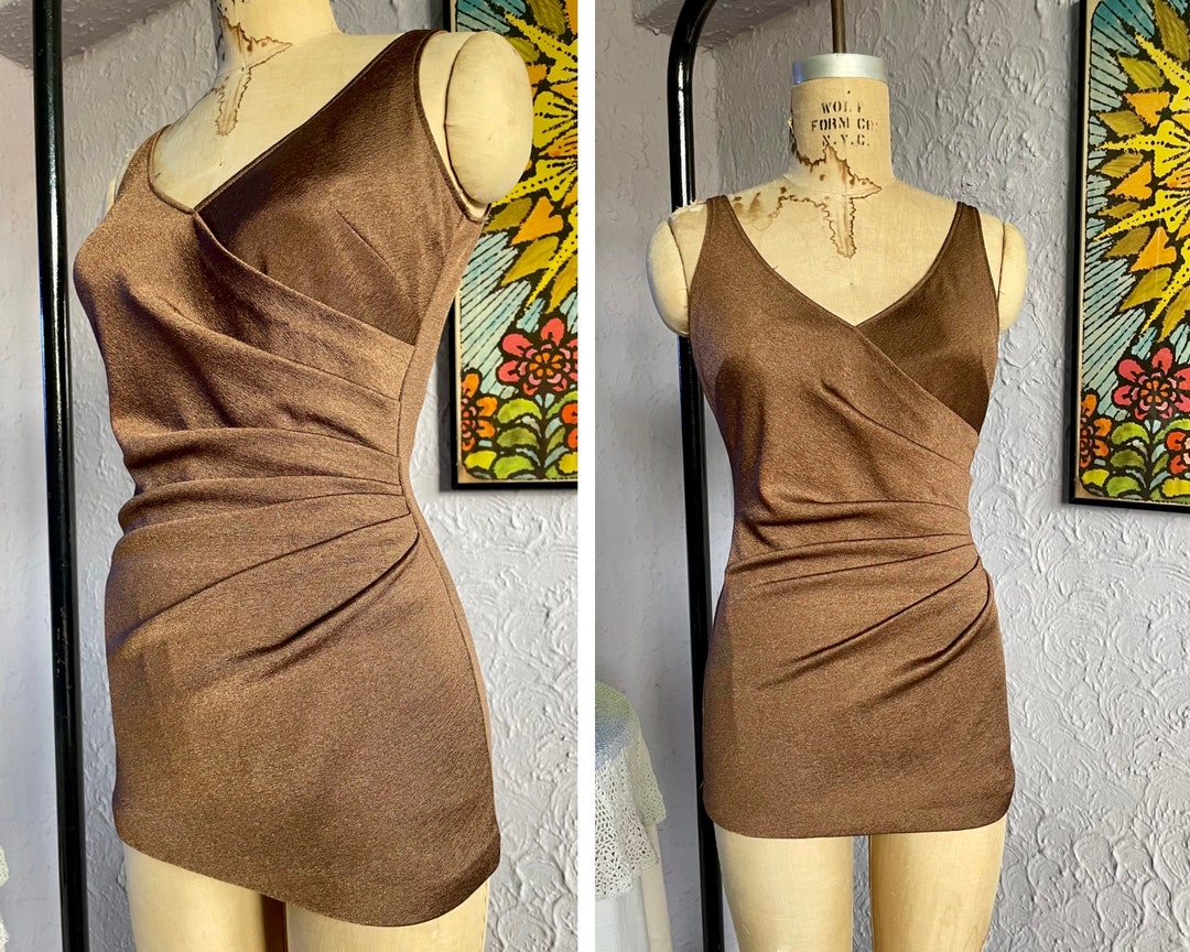 60s Catalina One Piece Swimsuit / Brown Open Back Bathing Suit / 1960s ...