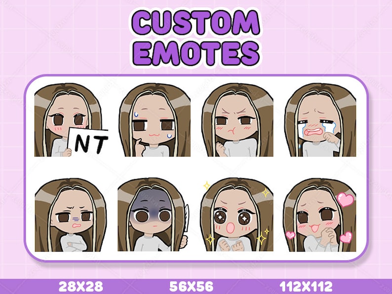 8x E-girl Brown Hair Emotes, Emojis, Sub Emotes for Twitch, Youtube ...