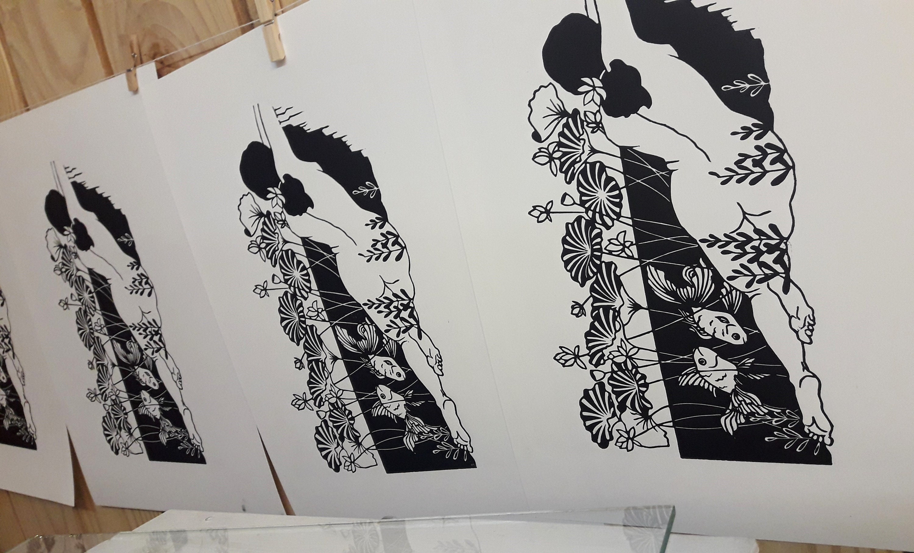 Linocut Woman douce Rive Format 24x32cm - Etsy