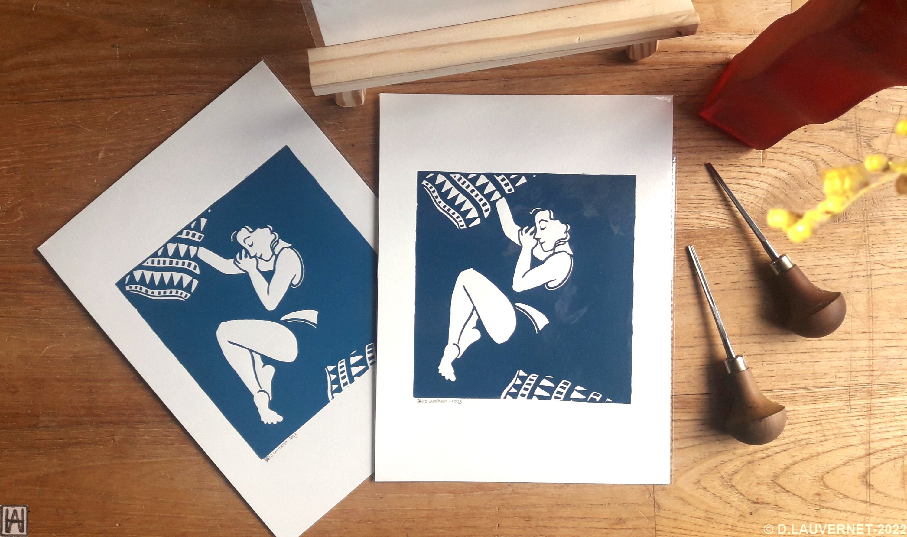Linocut Woman the Sleeper - Etsy