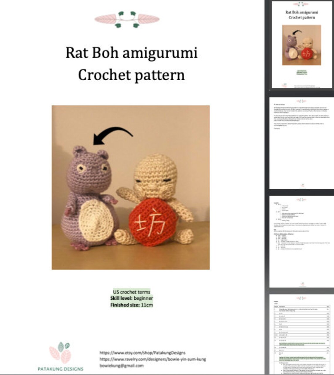 Crochet Pattern Rat Boh, Rat Doll Crochet, Mouse, Spirited Away ...