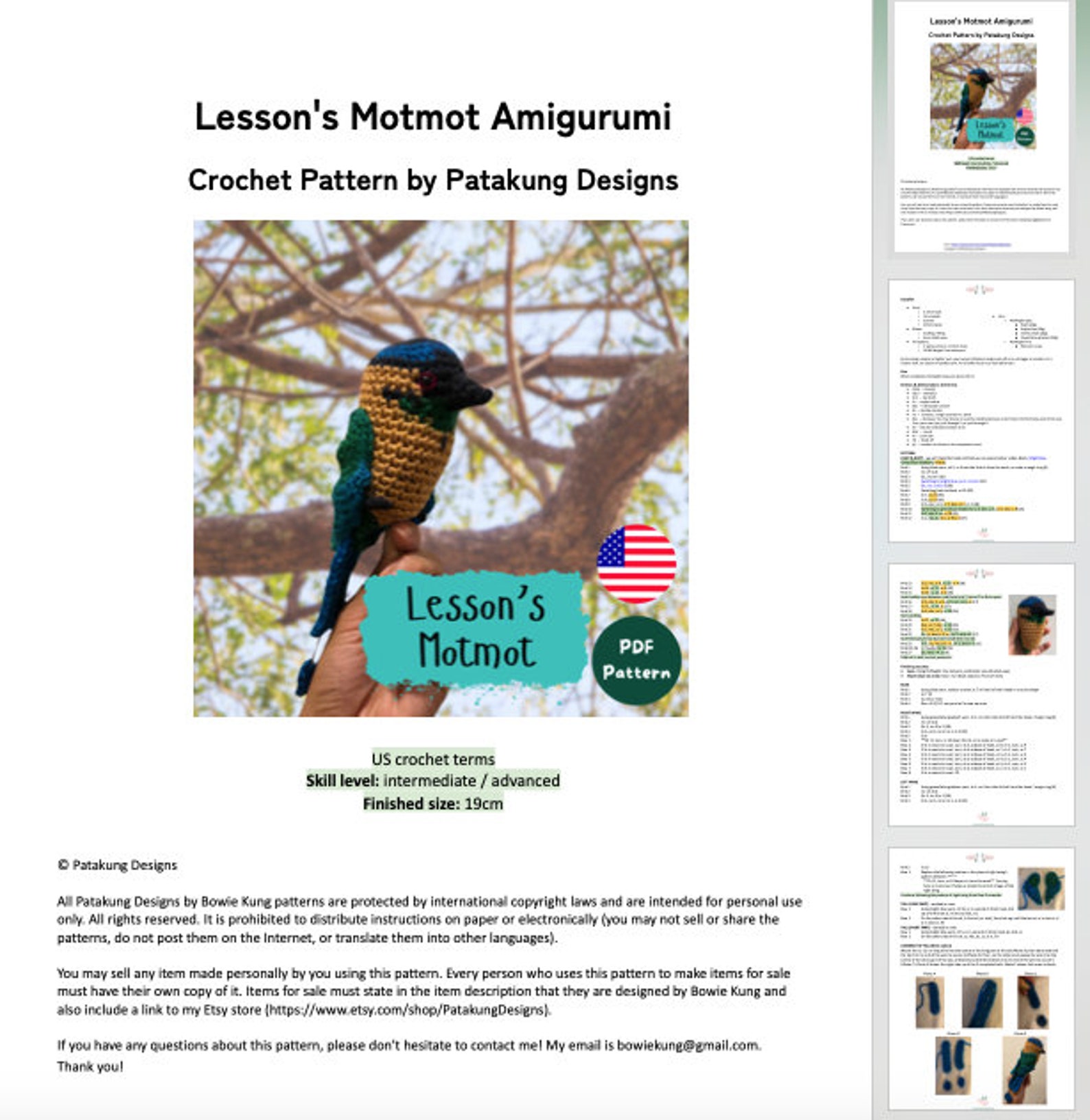 Lesson's Motmot Crochet Pattern: Tropical Bird Plush (PDF Pattern) - Etsy