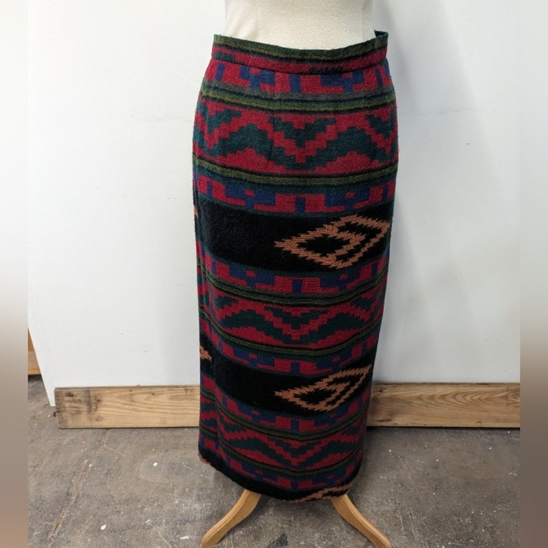 Vintage Aztec Tribal Maxi Wrap Skirt Wool Blend Lined M Blanket Skirt ...
