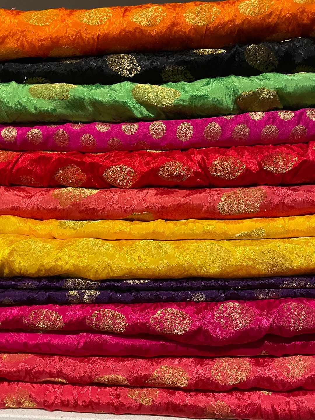 Beautiful Damask Gold Embossed Silk Jacquard Material sold in 20m ...