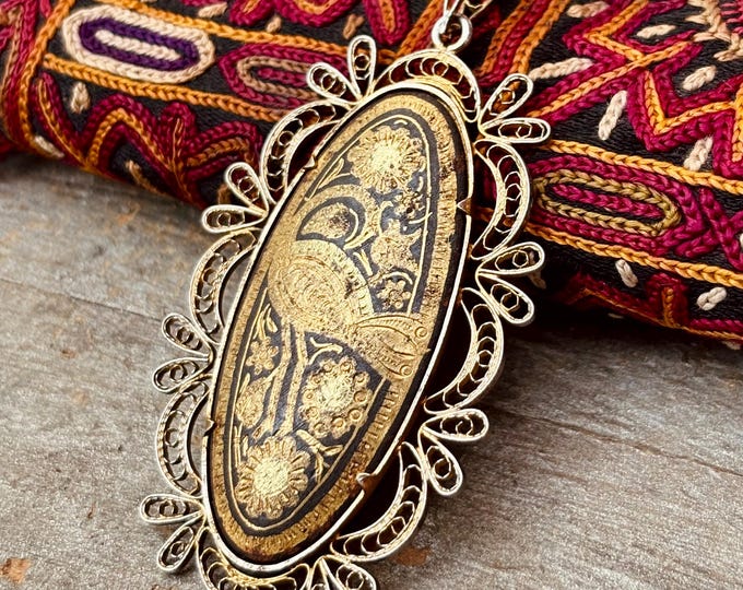 Vintage Toledo Filigree Pendant, Spanish Damascene Jewelry, Toledo Gold ...