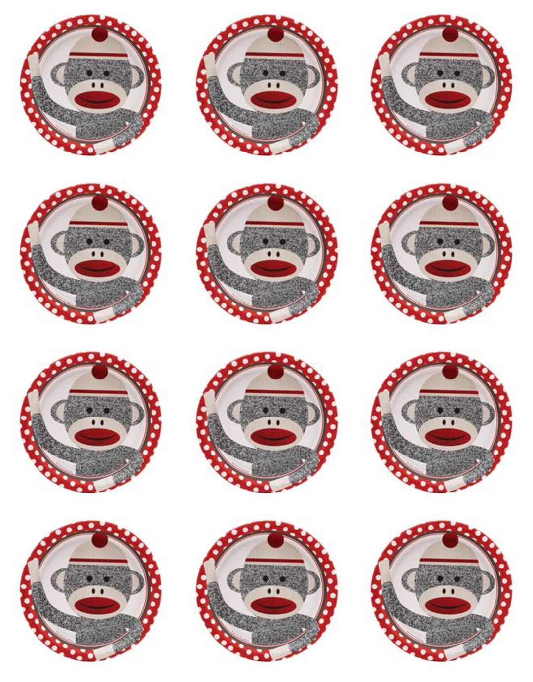 Sock Monkey Edible Cupcake Topper Licensed - 2" Round - Etsy