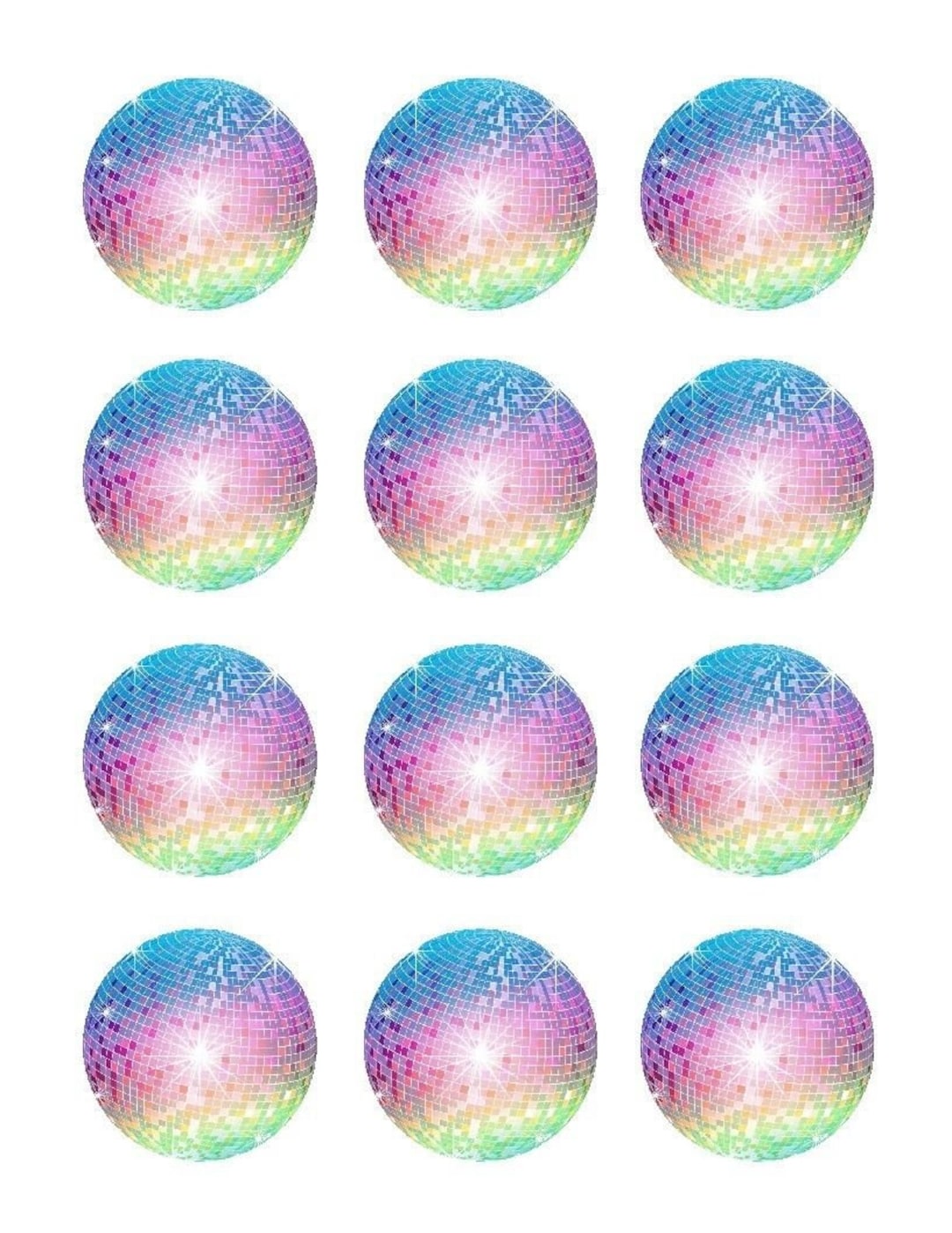 Disco Ball Edible Cupcake Topper Licensed - 2" Round - Etsy