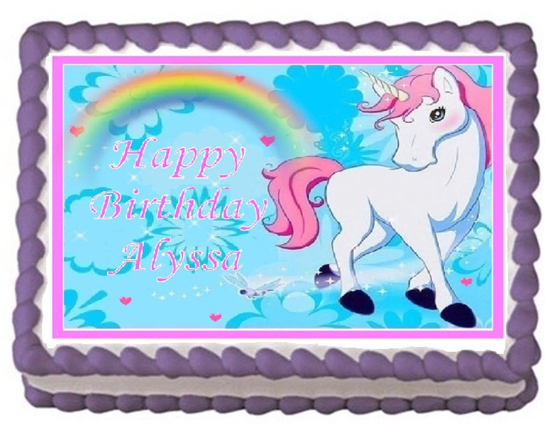 Unicorn With Rainbow Edible Cake Topper Licensed - 1/4 Sheet - Etsy