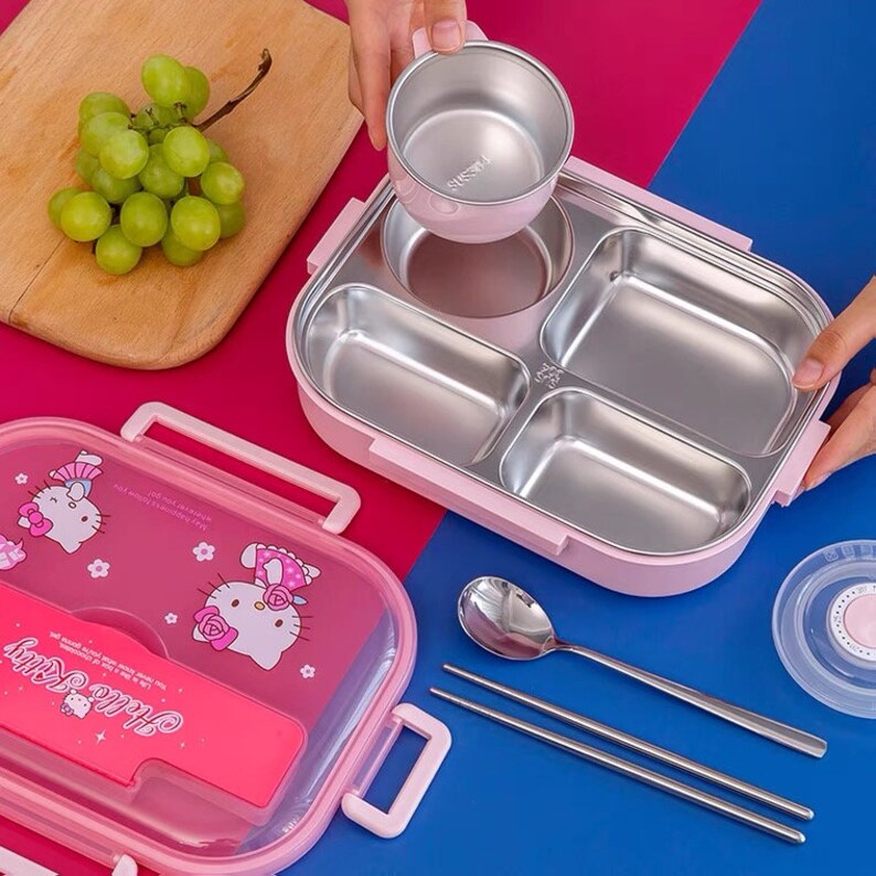 Kitty Lunch Box Bento Box With Cutlery - Etsy