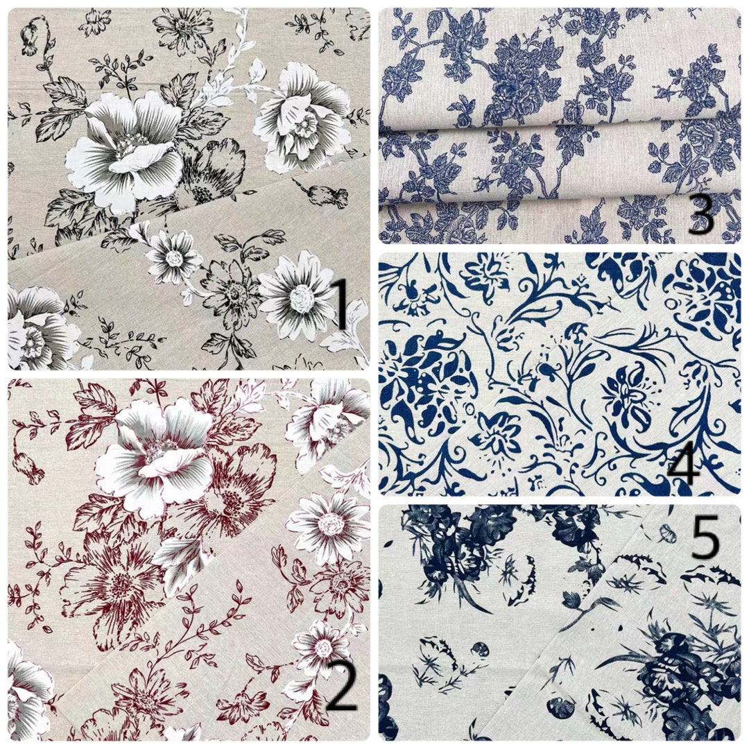 Blue and White Floral Chinese Pattern Cotton Linen Fabric DIY 100cm ...