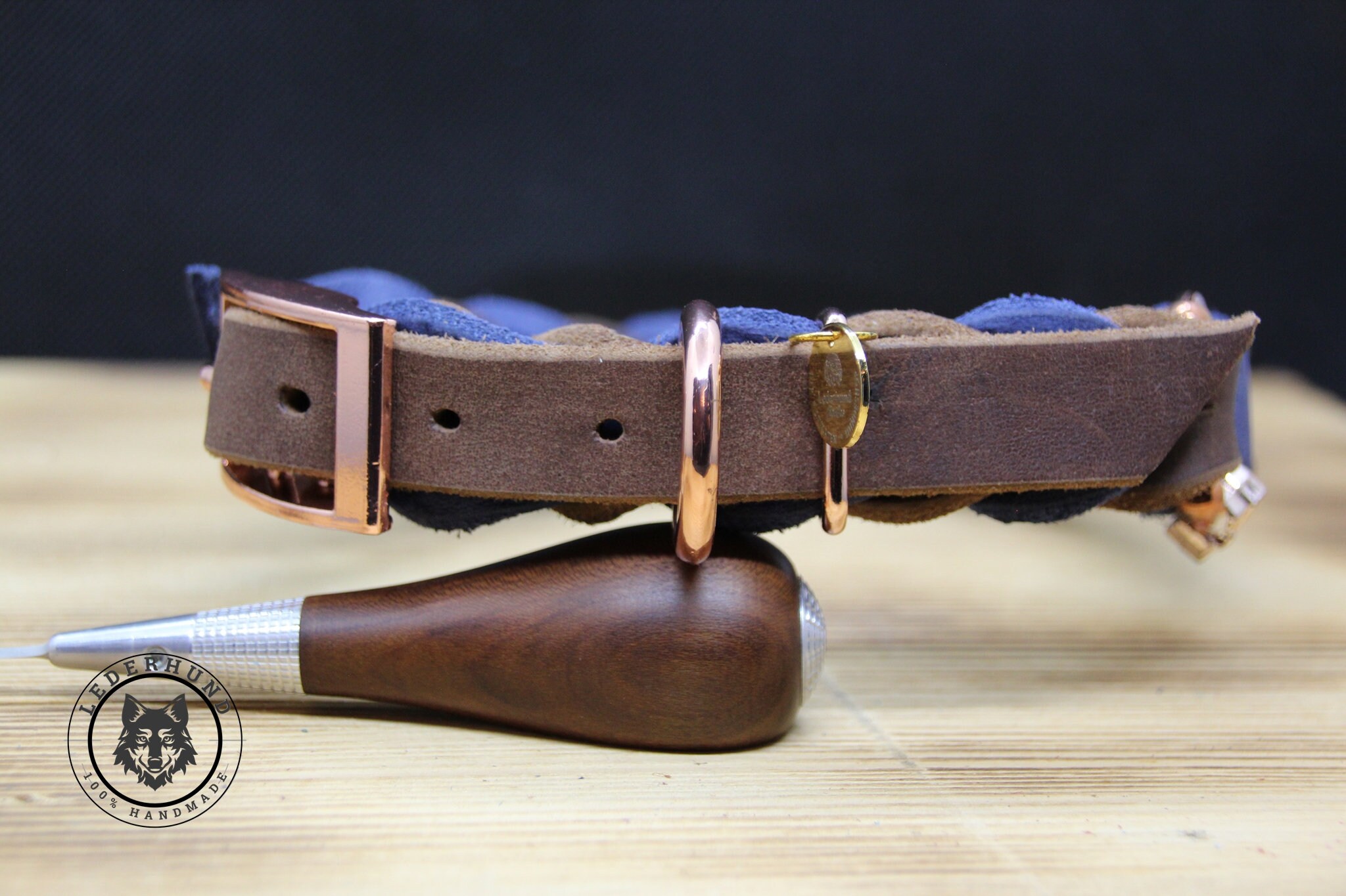 Grease Leather Collar Adjustable 2 Colors Brown Blue With Rose Gold ...
