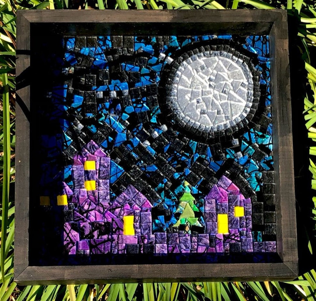 SOLD - Glass Mosaic Tray - "moonlight Sky" Decorative Art Tray - Etsy