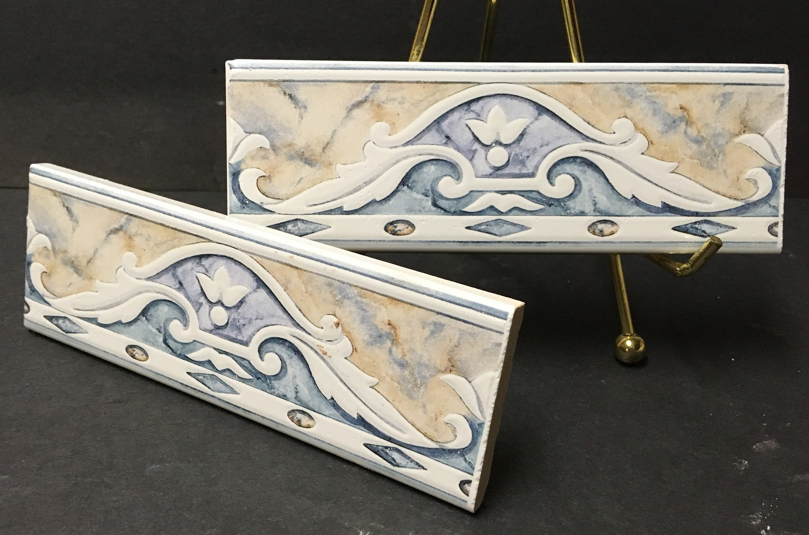 CERAMIC WATERSLIDE DECALS 2x6 blue/bge. Raised Texture Gothic Print - Etsy