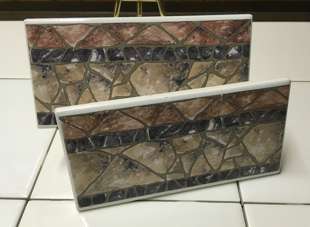 4 Pc STONE & PEBBLE LISTELLO 7-3/4"x2-3/4" (waterslide Ceramic Deco) (4 ...