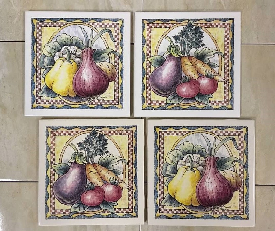 CERAMIC Waterslide Decals ( 2-- 2pc Sets of 6"x6" GARDEN VEGETABLES ...