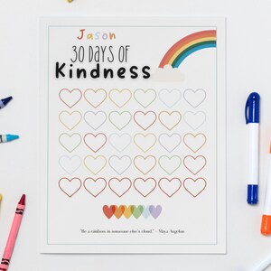 30 Day of Kindness| Goal Tracker for Kids| Habit Tracker Sheets| 30-day ...