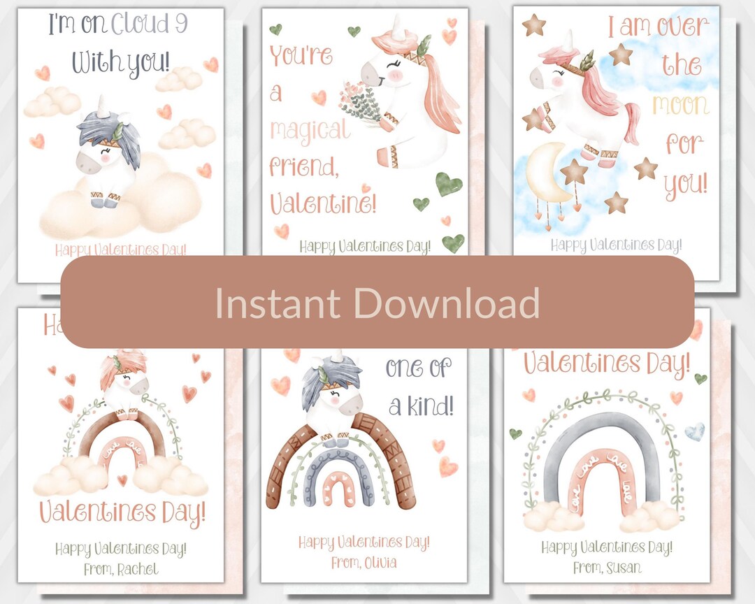 Printable| Unicorn Valentine| Classroom Valentines Cards| Personalized ...