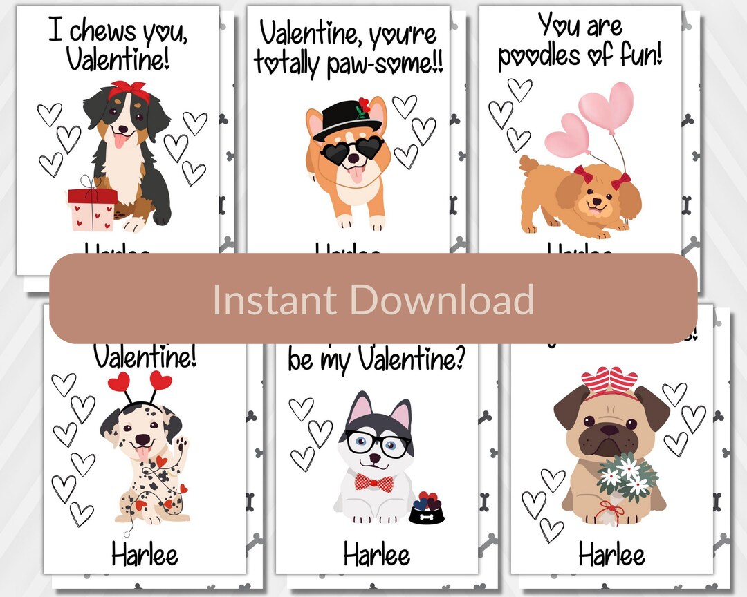 Printable Dog Valentines Day Cards| Kids Valentines Cards for School ...