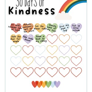 30 Day of Kindness| Goal Tracker for Kids| Habit Tracker Sheets| 30-day ...