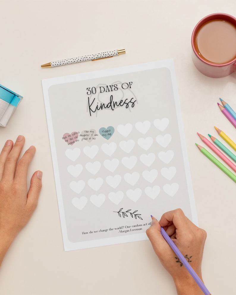 30 Day of Kindness Habit Tracker Sheets 30-day Challenge 30 Day Habit ...
