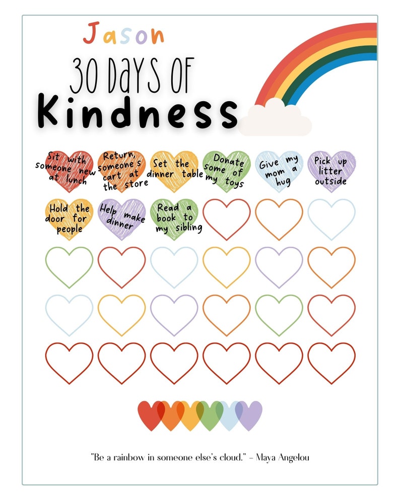 30 Day of Kindness| Goal Tracker for Kids| Habit Tracker Sheets| 30-day ...