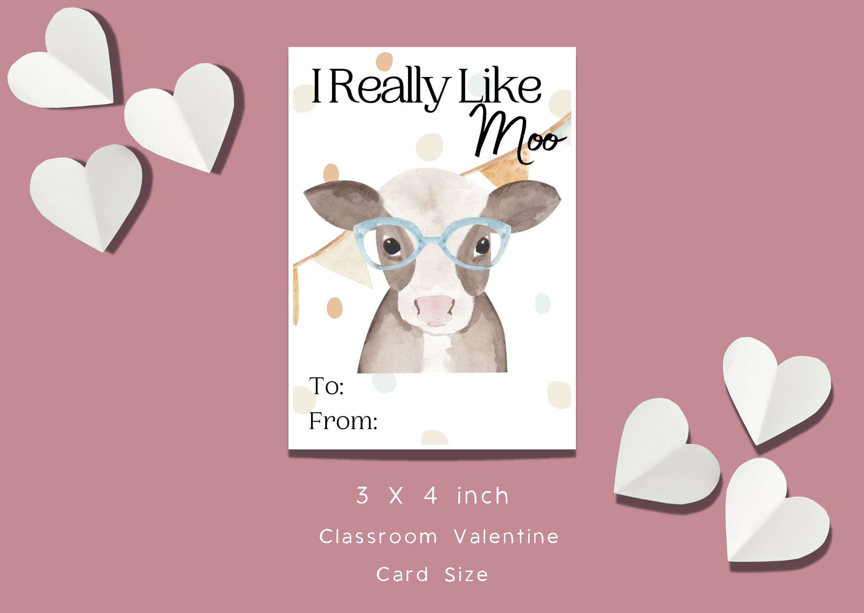 Cow Valentines Cards| Kids Valentines Cards for School| Farm Valentines ...