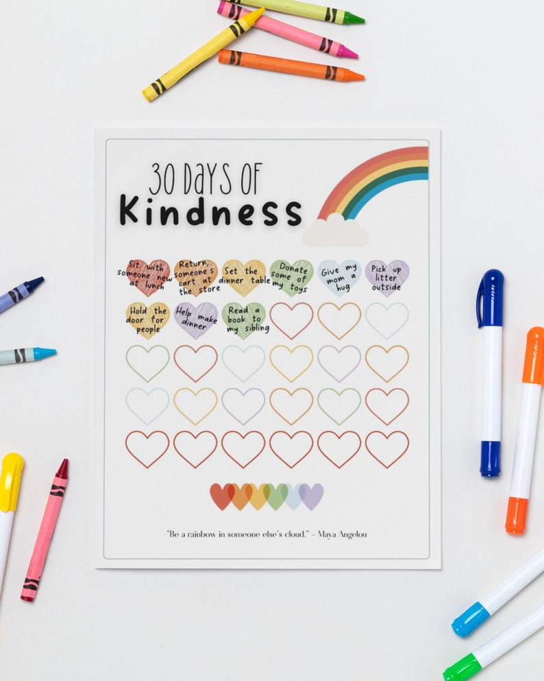 30 Day of Kindness Goal Tracker for Kids Habit Tracker Sheets 30-day ...