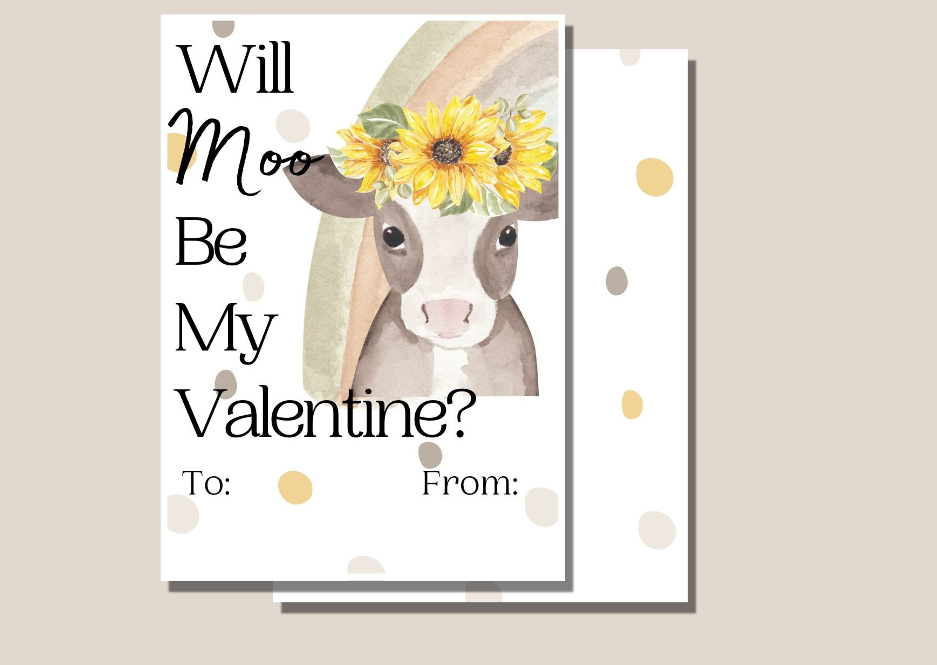 Cow Valentines Cards| Kids Valentines Cards for School| Farm Valentines ...
