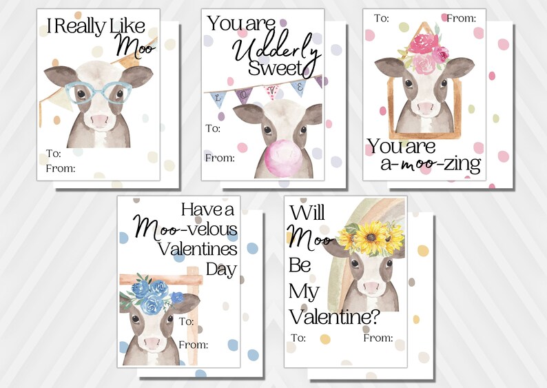 Cow Valentines Cards| Kids Valentines Cards for School| Farm Valentines ...