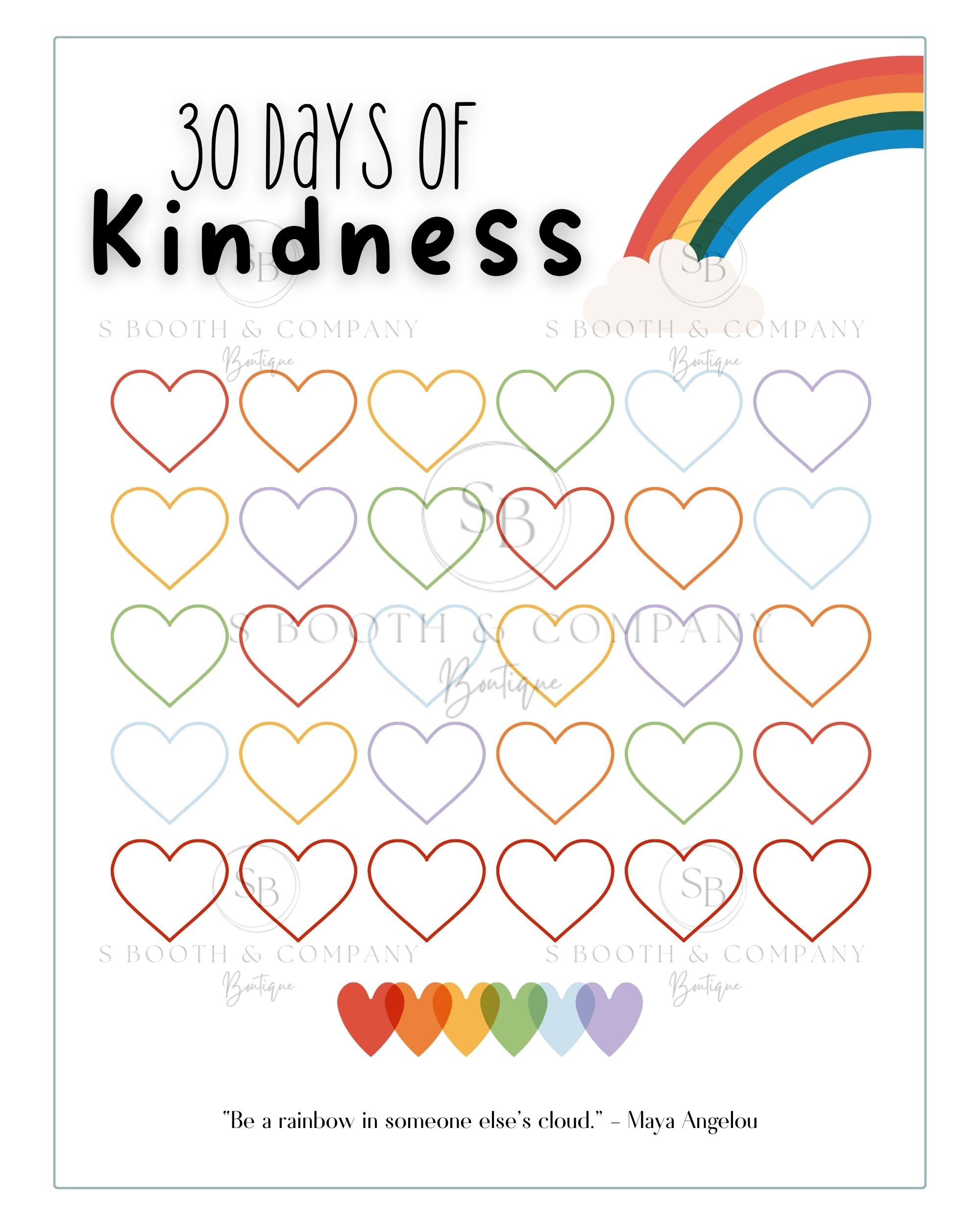 30 Day of Kindness Goal Tracker for Kids Habit Tracker Sheets 30-day ...