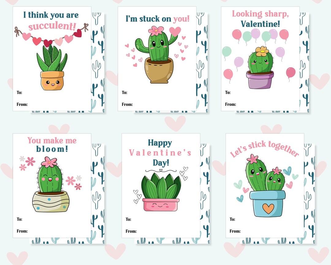 Cactus Valentine Day Cards| Kids Valentine Cards for School| Classroom ...