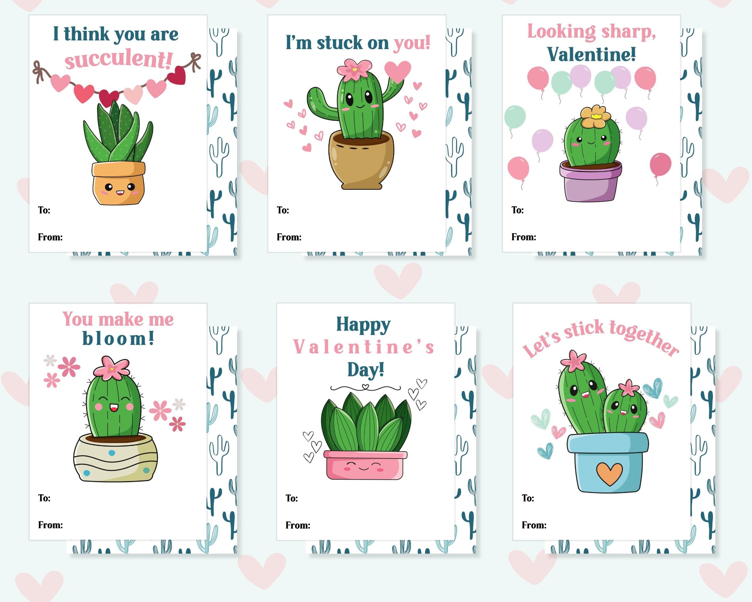 Cactus Valentine Day Cards| Kids Valentine Cards for School| Classroom ...
