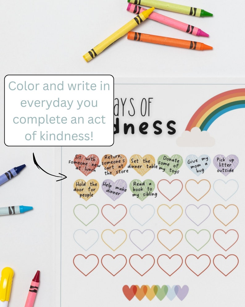 30 Day of Kindness Goal Tracker for Kids Habit Tracker Sheets 30-day ...