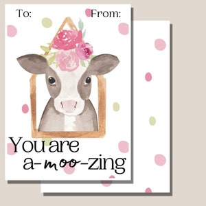Cow Valentines Cards| Kids Valentines Cards for School| Farm Valentines ...