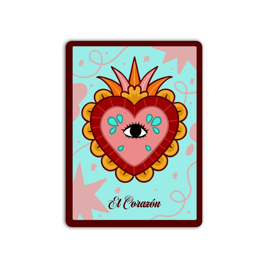 El Corazon Loteria Mexican Raised Spot UV Textured Vinyl Stickers - Etsy