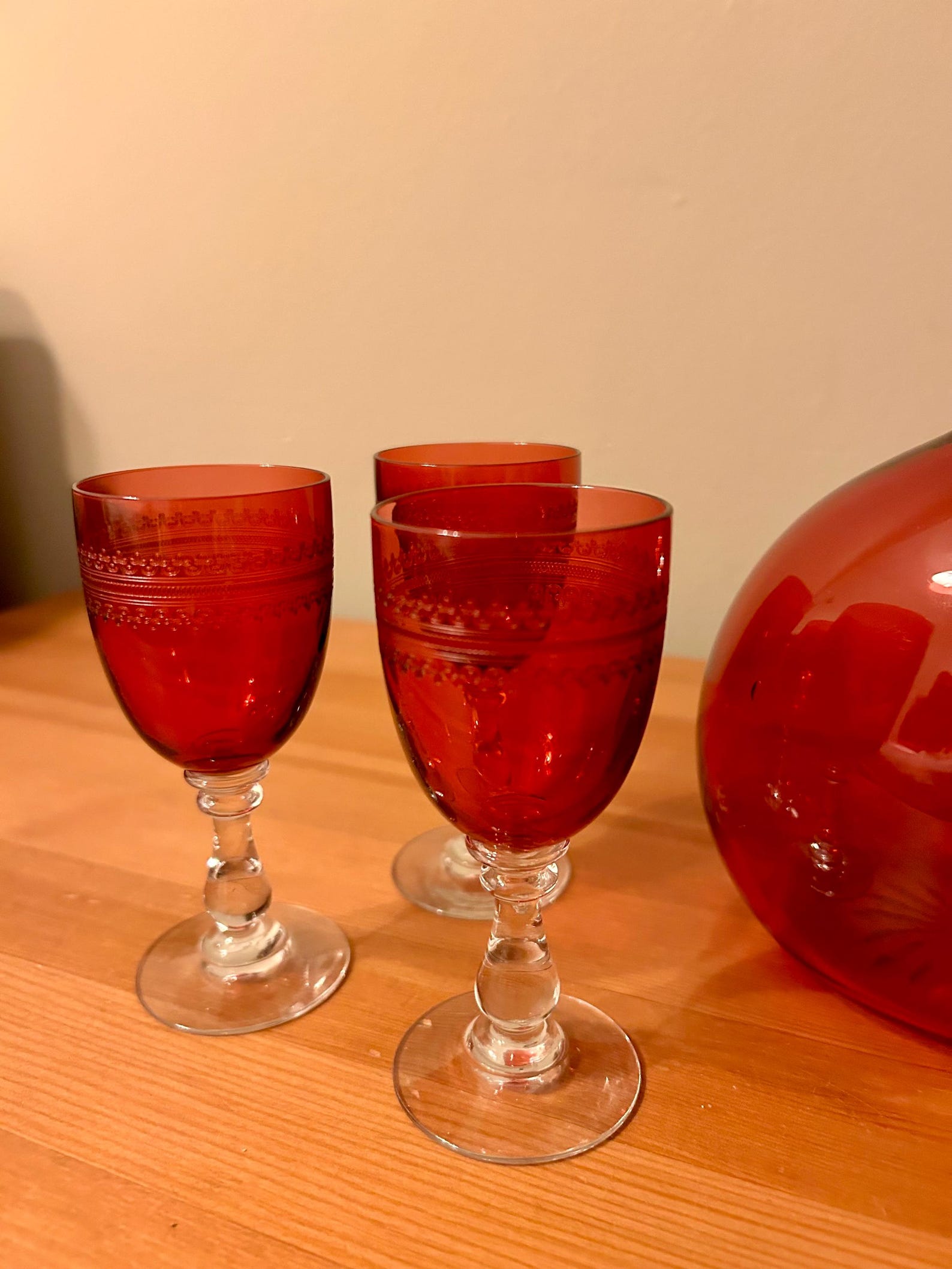 Victorian Antique Ruby Glass Goblets (set of 6) Cranberry Acid Etched ...
