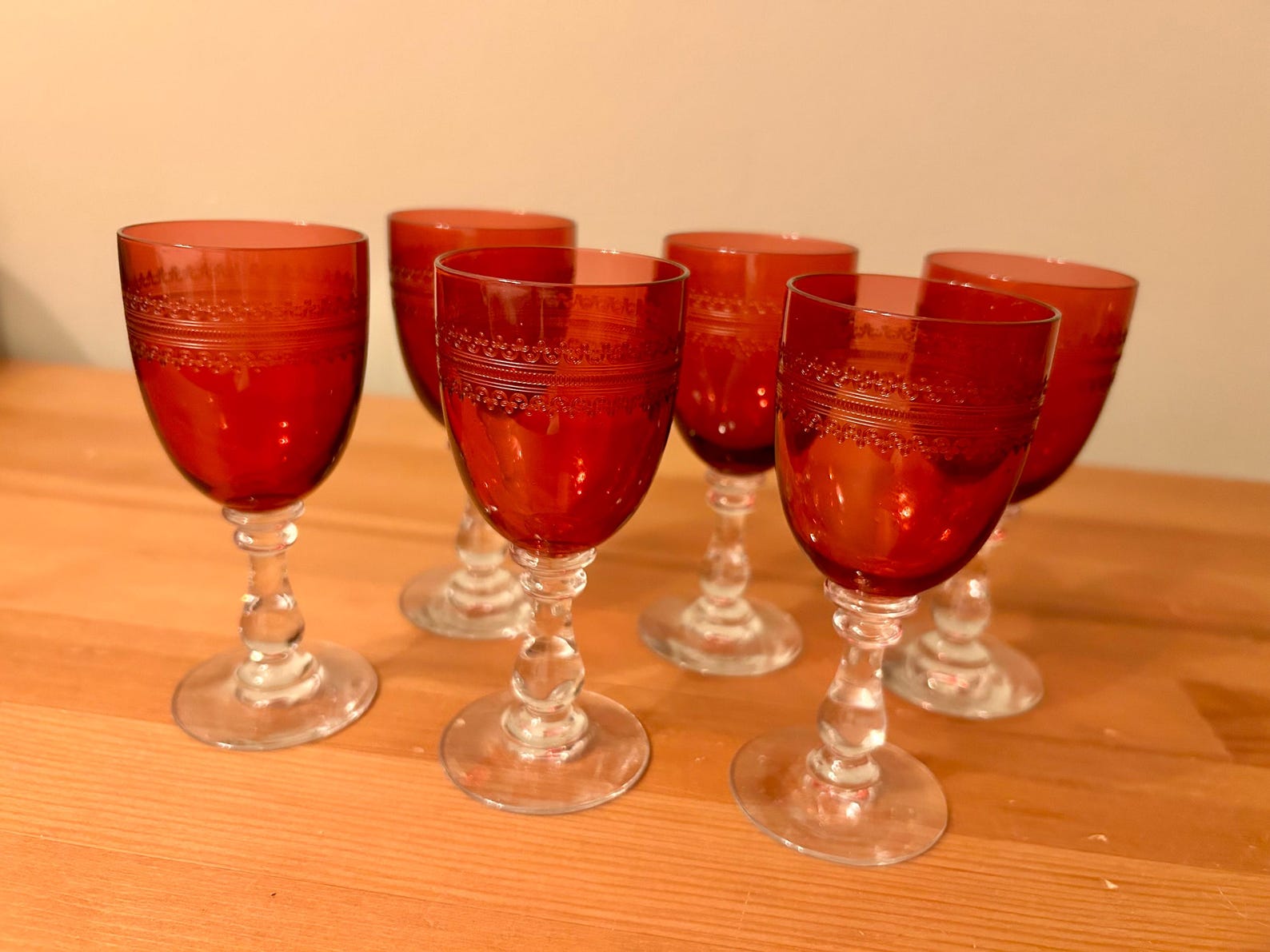 Victorian Antique Ruby Glass Goblets (set of 6) Cranberry Acid Etched ...