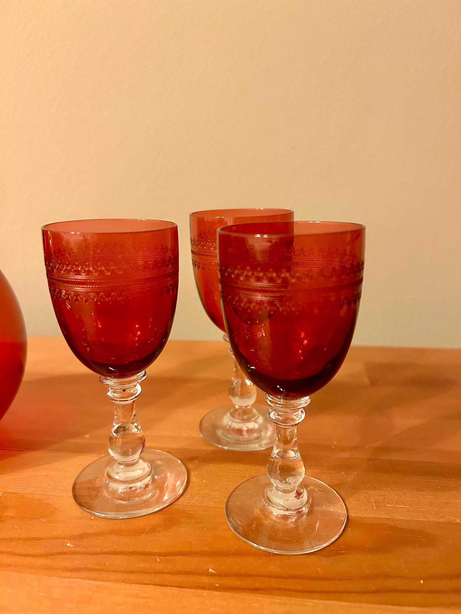 Victorian Antique Ruby Glass Goblets (set of 6) Cranberry Acid Etched ...