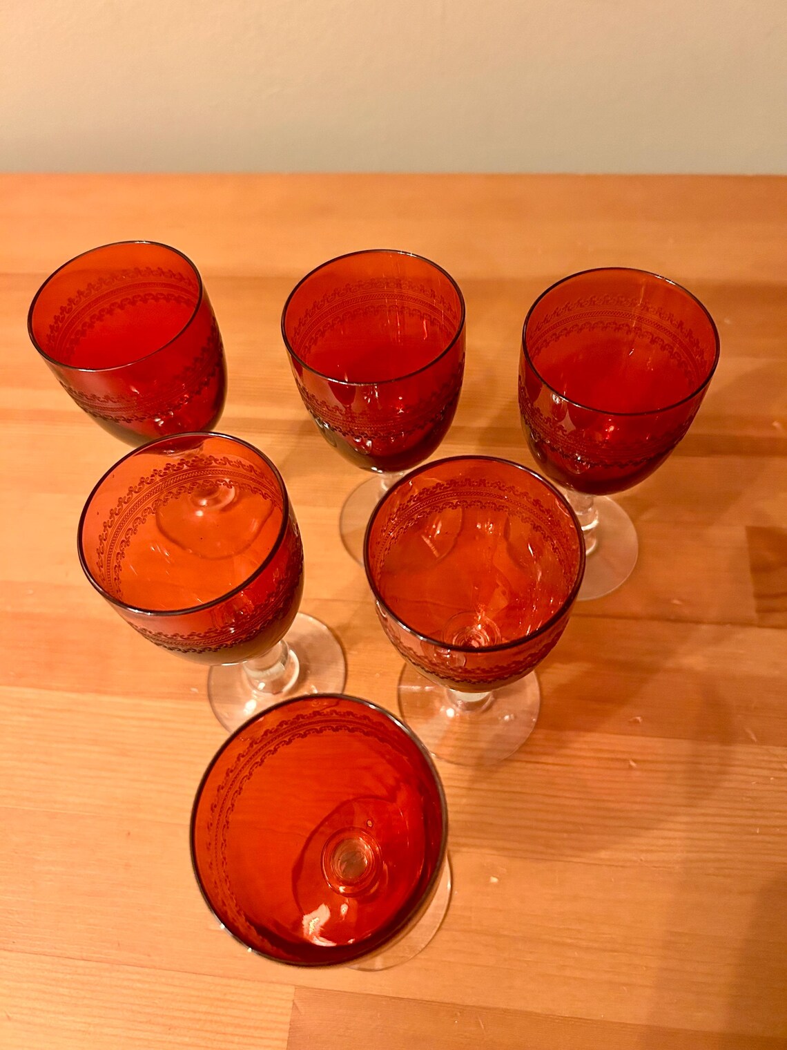 Victorian Antique Ruby Glass Goblets (set of 6) Cranberry Acid Etched ...