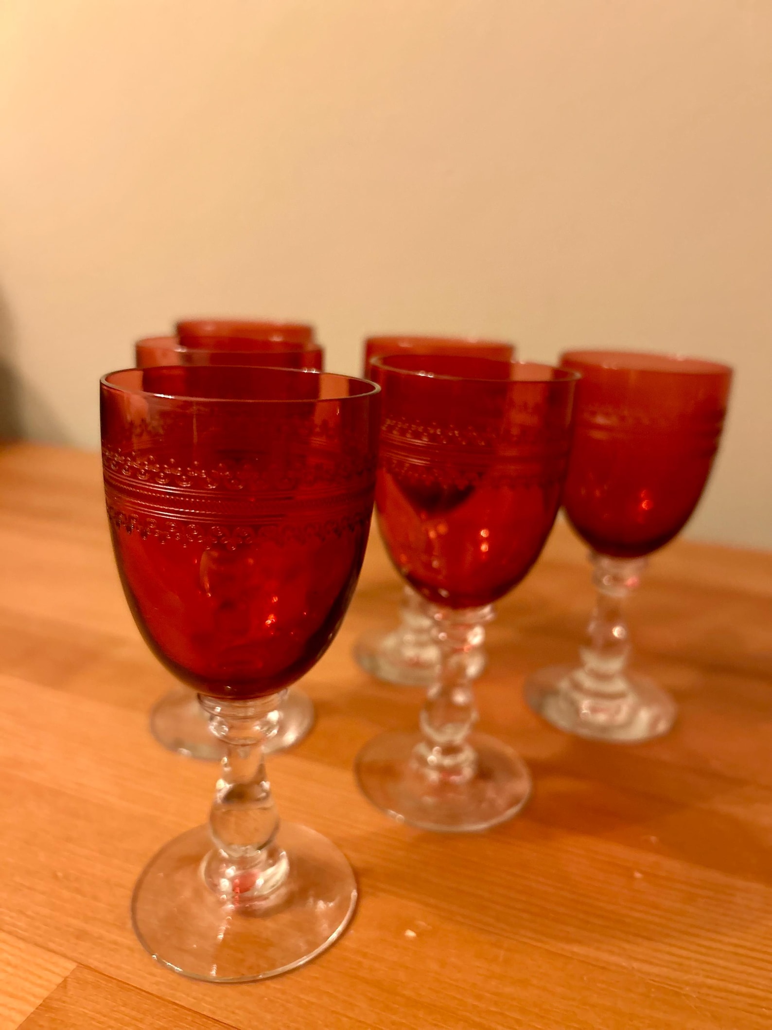 Victorian Antique Ruby Glass Goblets (set of 6) Cranberry Acid Etched ...